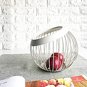 VANRA Metal Wire Fruit Bowl Sturdy Fruit Basket Fruit Holder Snack Storage Decorative Centerpiece Bowl for Modern Kitchen, Countertop, Living Room (White)