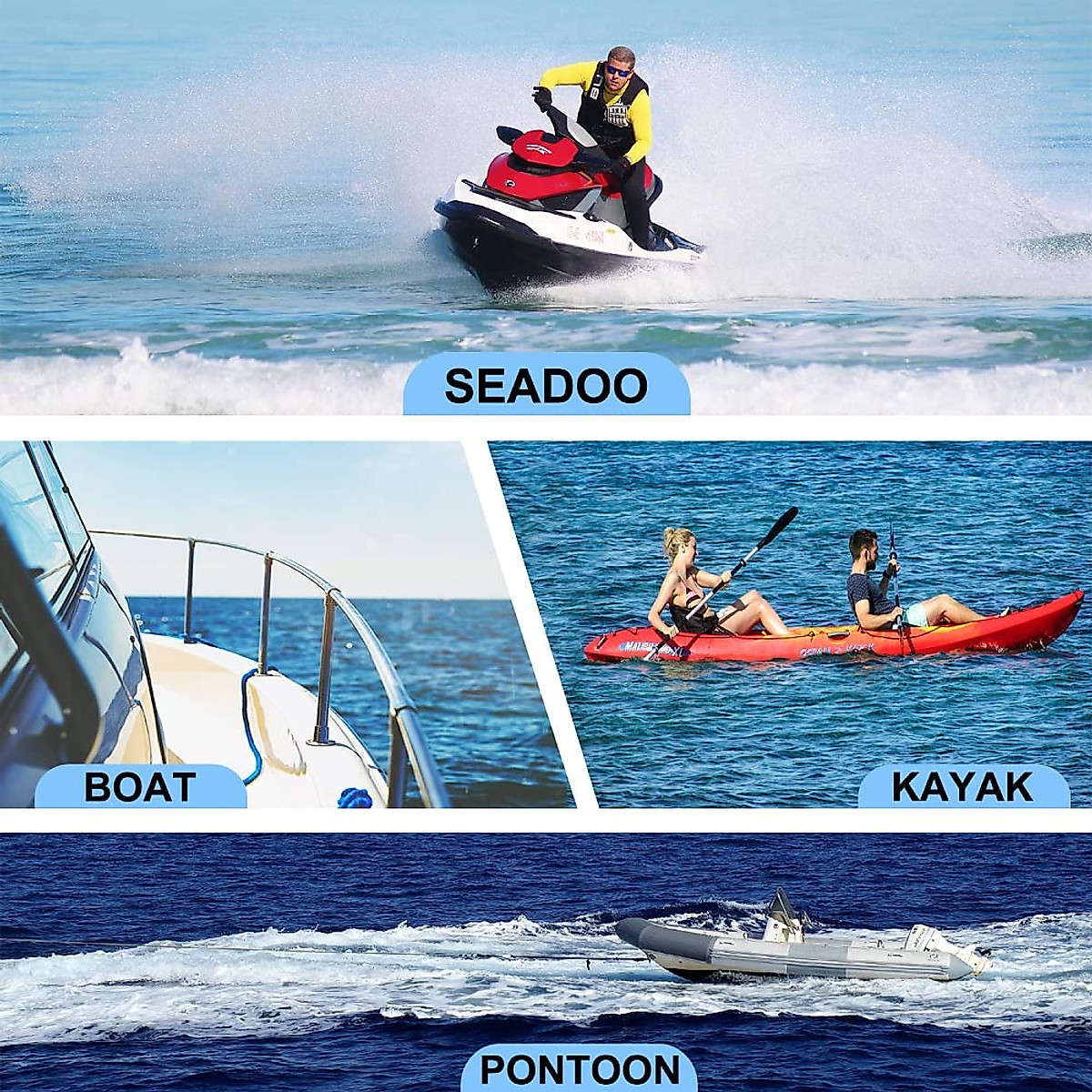 Boat Accessories - 4ft Boat Bungee Dock Lines, PE Boat Ropes for Docking with Two 316 Stainless Steel Hooks, Apply to Boating, Jet Ski,Pontoon,SeaDoo, WaveRunner, Kayak, Canoe, 2pcs Black