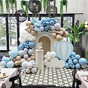 Blue Brown Balloon Arch Garland Kit for Baby Shower Bear Decorations, 153PCS Double Stuffed Grey Dusty Blue Balloons for Gender Reveal Boho Neutral Bridal Wedding Boys Birthday Party Supplies