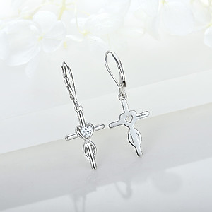 JO WISDOM 925 Sterling Silver Cross Infinity Heart Dangle & Drop Earrings with 5A Cubic Zirconia April Birthstone