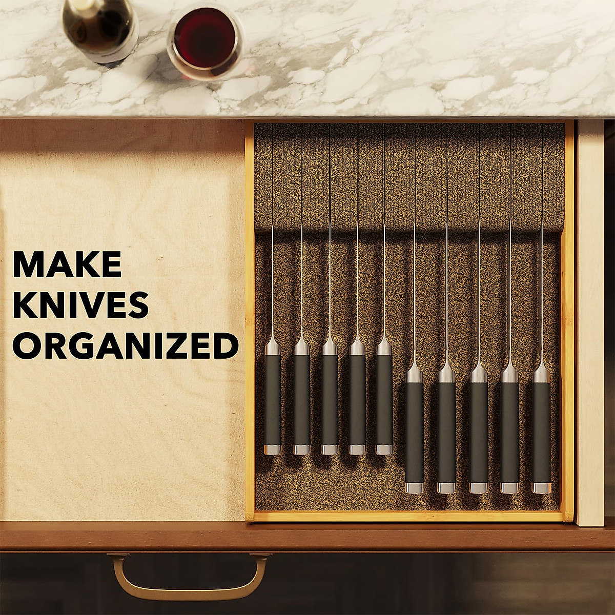 SpaceAid Large Knife Drawer Organizer Bamboo Insert Dock, Kitchen Steak Knives Holder Organizers Block for Drawer in Storage Organization (Large)