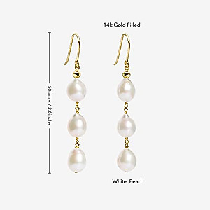 Pearl Drop Dangle Earrings for Women 14K Gold Filled Multiple Real White Freshwater cultured﻿ Pearl Earrings COMOTO Jewelry