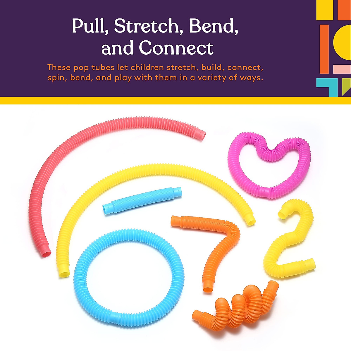 Special Supplies Fun Pull and Stretch Tubes for Kids - Pop, Bend, Build, and Connect Toy, Provide Tactile and Auditory Sensory Play, Colorful, Heavy-Duty Plastic (30)