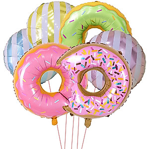 6PCS Big Donut Foil Balloons Large Mylar Doughnut Balloons for Birthday Party Wedding Decoration Baby Shower Donut Time