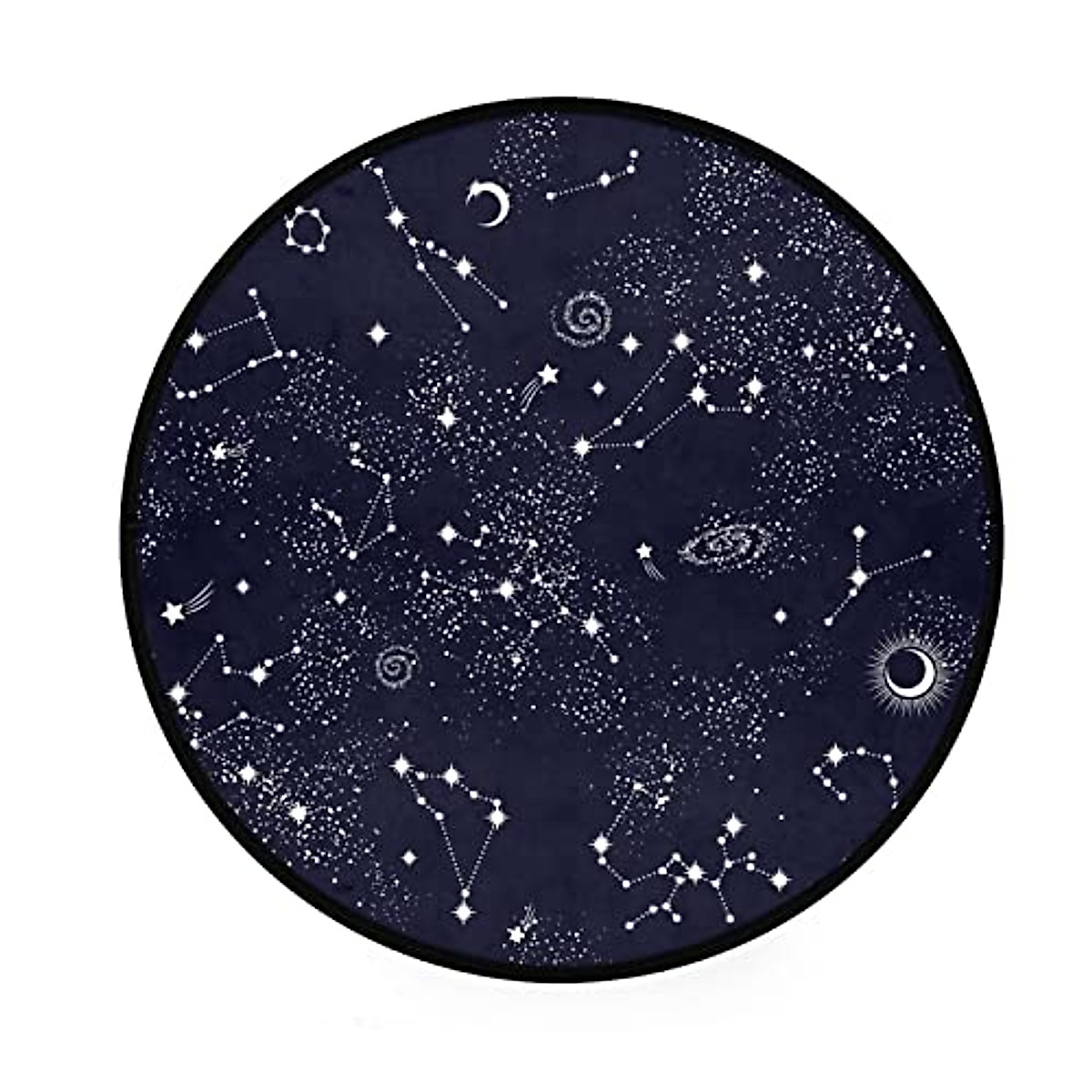 Space Galaxy Constellation Round Area Rug Star Sky Space Doormat Non-Slip Floor Mat Round Area Rug Carpet for Bedroom Living Room Study Playing Carpet, 3' Diameter