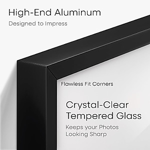 Homeforia 8x10 Black Picture Frame, High-End Metal 8 x 10 Frames for Wall or Tabletop, Black Photo Frame with Mat for 5x7, Tempered Glass, Wall Kit, Set of 1