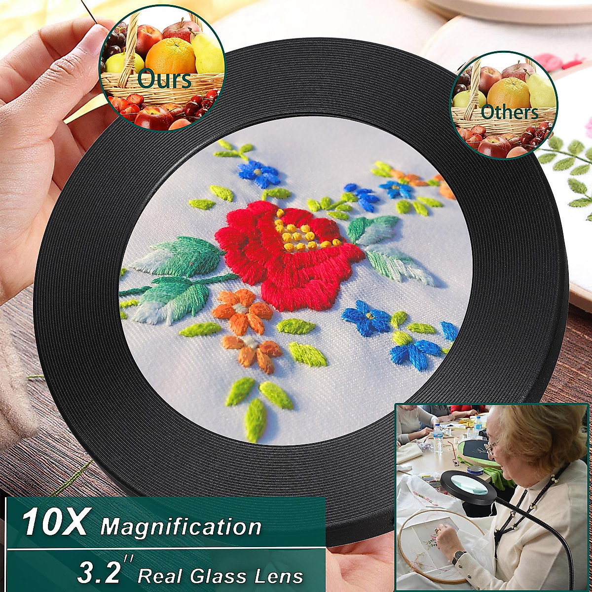 Tobegiga 10X Magnifying Glass with Light and Stand, 2-in-1 Flexible Gooseneck Magnifying Desk Lamp with Clamp, 3 Color Modes Stepless Dimmable LED Lighted Magnifier Hands Free for Craft Painting Hobby