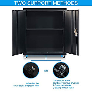LUCYPAL Metal Storage Cabinet with Wheels, Lockable Metal Cabinet with 1 Adjustable Shelf Suit Home Office,Black