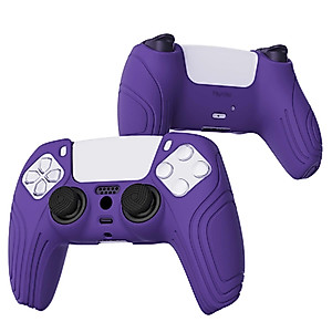 eXtremeRate PlayVital Samurai Edition Purple Anti-Slip Controller Silicone Skin for ps5, Ergonomic Soft Rubber Protective Case for ps5 Controller with Black Thumb Stick Caps