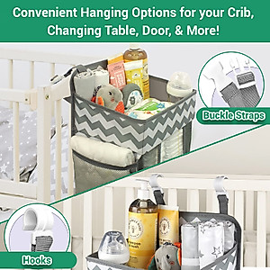 Babywards Hanging Diaper Caddy Organizer - Large Nursery Storage for Essential Newborn Baby Items - 2 Compartments, 3 Mesh Pockets - Durable Hooks to Hang on Bassinet, Changing Table, Crib
