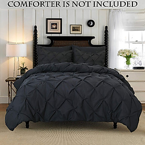 Elegant Comfort 3 Piece Pinch-Pleated Button Closure, Wrinkle-Resistant Ultra-Soft Microfiber Duvet Cover Set, Luxurious Pintuck Décor, King/California King, Flamenco Red