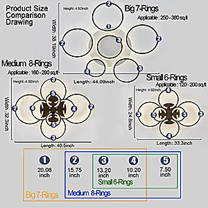 40.05inch Modern LED Ceiling Light, 8 Rings Ceiling Light Fixture,Dimmable Circle Flush Mount LED Ceiling Light for Bedroom , Dining Room, Kitchen with Remote (Medium 8 Ring/40.5x32.3x4.92in/106w)