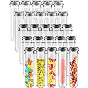 60 Pcs Plastic Test Tubes with Caps, HommyPrefer 25x140MM (45ML) Clear Test Tubes, Tube Container Vials with Good Seal for Scientific Experiments, Candy Storage, Jewelry, Party Favors or Decoration