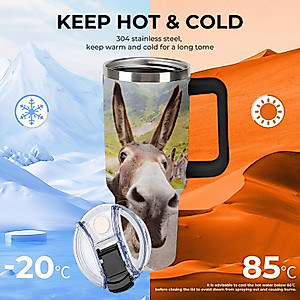 Niapessel Leak Proof Tumbler, Insulated Water Bottles with Straw, Funny Donkey Insulated Cup with Handle 40 Oz Stainless Steel Flask for School, Travel, Car, Sports, Work