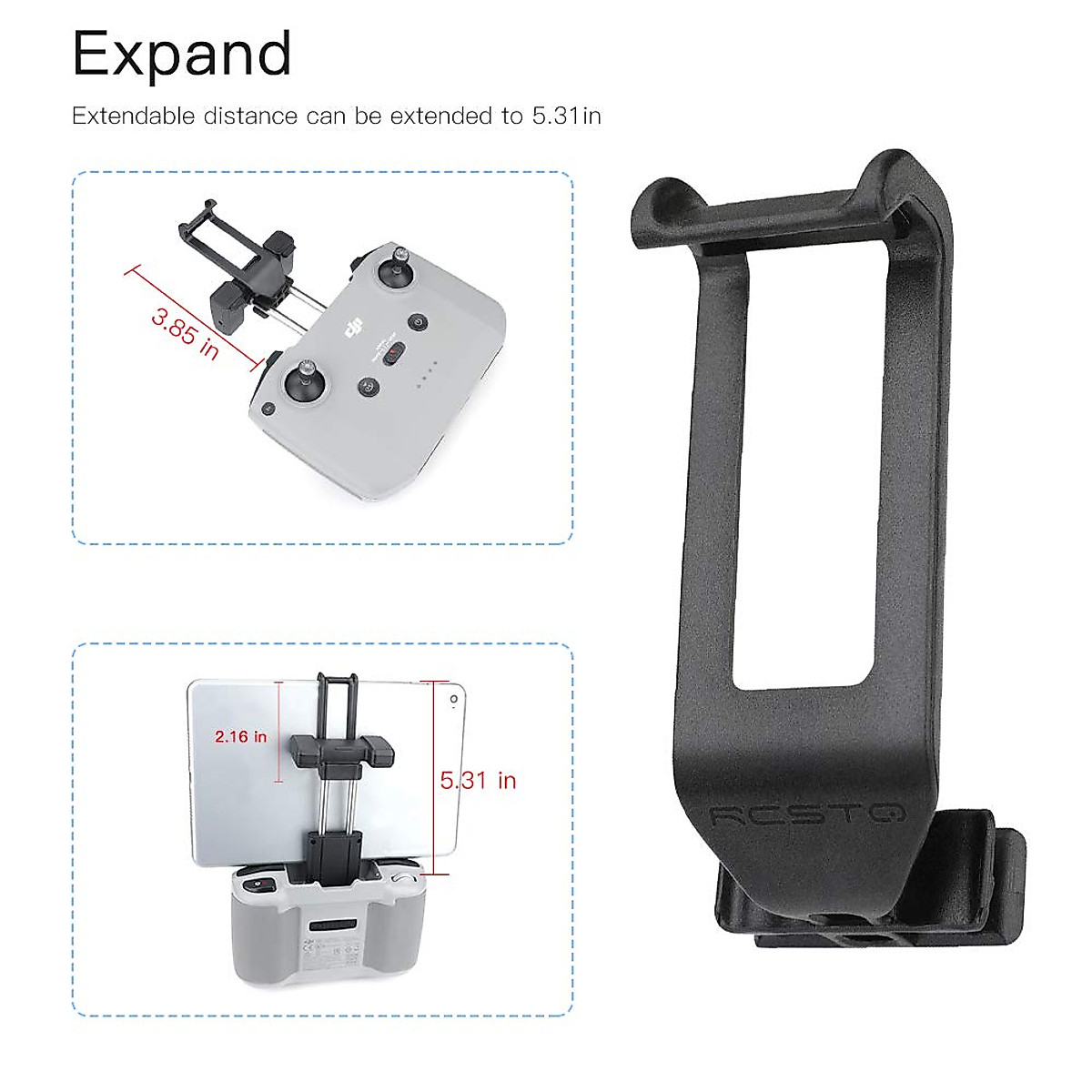 RCGEEK Tablet Clip Mount Holder Extender Kit Compatible with Air 3 / Mini 3 Pro/Mini 2 / Mavic 3 / Air 2 / Air 2S Drone Controllers Removeable Extended Stand Accessory