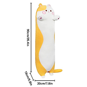 Achwishap Long Yellow Cat Plush Pillow 35.5", 1.7lb Weighted Cat Plush, Long Cuddly Sleeping Hugging Stuffed Animal, Giant Cute Body Pillow, Beloved Plush Toy Gifts at Birthday