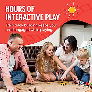 Tiny Conductors Wooden Train Set - 52-Piece Train Track Collection Compatible w/ Thomas The Train & Other Major Railroad Toy Brands, Wooden Toys for Girls & Boys