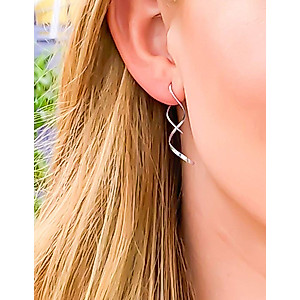 Spiral Threader Earrings, 925 Sterling Silver, Drop Dangle Handmade Twisted Linear Curved Minimal Everyday Earrings (Silver)