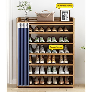 LOERSS Freestanding Organizer,6 Tiers Large Shoe Rack Shoe Storage Shoe Organizer,Shoe Rack,Storage Cabinet, 24 Pairs Shoe Rack Organizer For Entryway, With Curtain