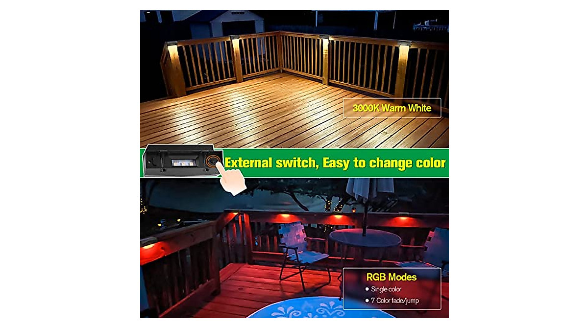 JOFIOS Solar Deck Lights Outdoor, 7 Colors Solar Step Lights LED ...