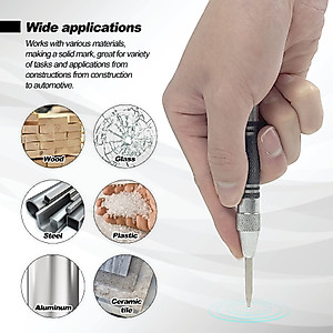 Glieskir 2 Pack Automatic Center Punch, 5 inch Heavy Duty Steel Spring Loaded Center Hole Punch with Adjustable Tension Punch Tool for Metal Wood Glass Plastic