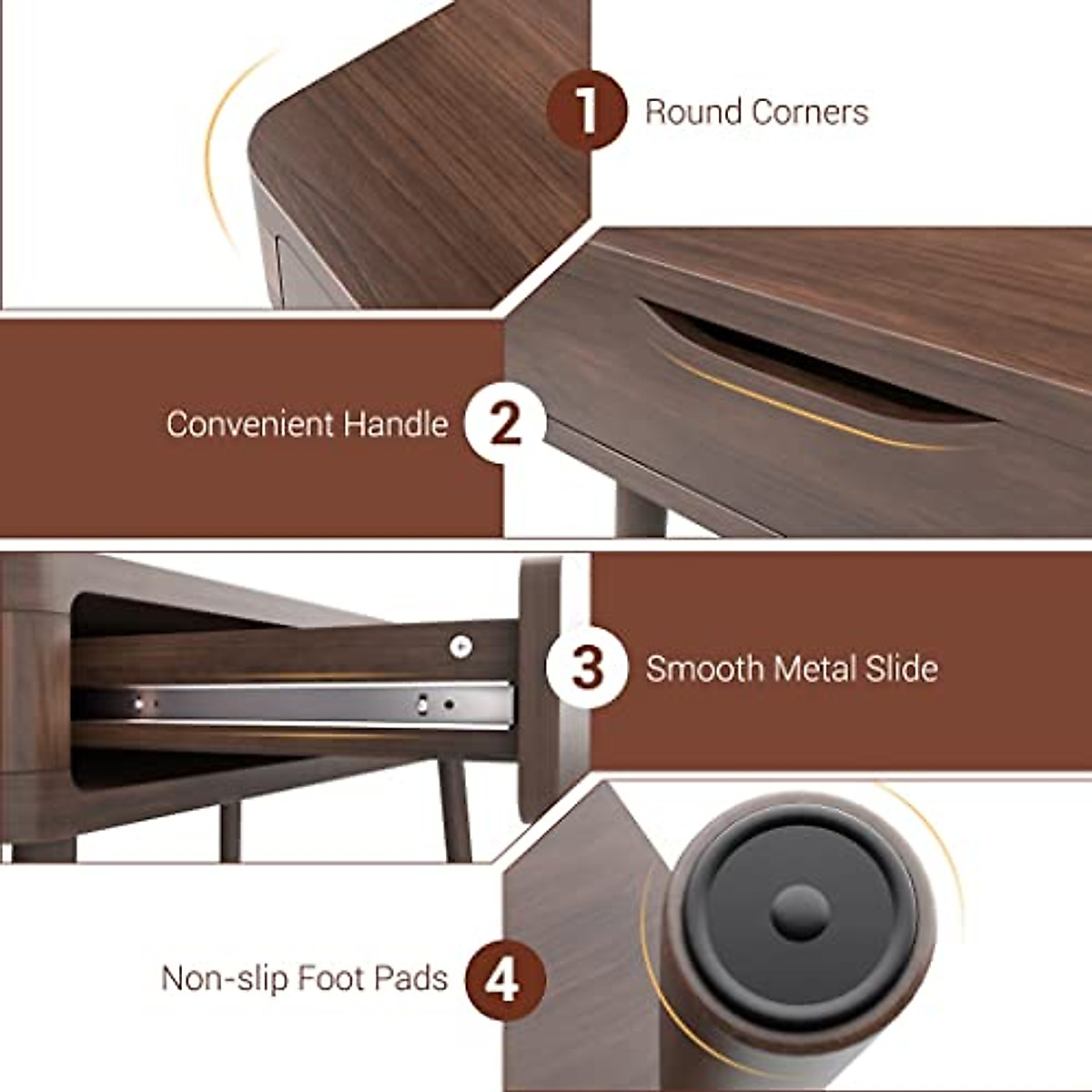 MJWDP Mid-Century Style Computer Desk Study Workstation Study Laptop Desk 2 Drawers