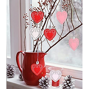 600PCS Paper Doilies for Crafts - Valentines Day Decorations Red/Pink/White Lace Heart Cutouts, Wedding Valentine's Party Decor Ornaments, 4"