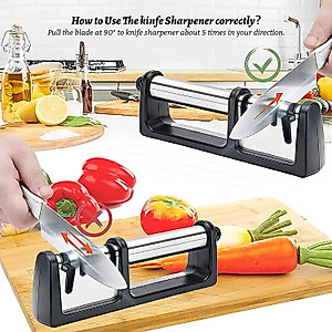 Dongng Knife Sharpeners - 4 Stage Kitchen Knife Scissor Sharpener to Repair, Restore, Sharp, Polish Blades, 4-in-1 Professional Manual Chef Steel Knife Scissor Sharpening Tool Non-slip and Portable