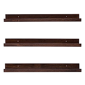 MBYD Floating Shelves 3 Same Dimensions, 24 Inch Deep Walnut Solid Wooden Shelves for Wall, Wall Mount Picture Ledge Wall Shelf for Home, Kitchen, Office, Living Room