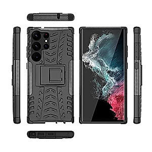 Folice for Galaxy S23 Ultra 5G Case, [Heavy Duty][Shockproof] Soft Rubber Hard PC Tough Dual Layer Protective Case with Kickstand for Samsung Galaxy S23 Ultra 5G (Black)