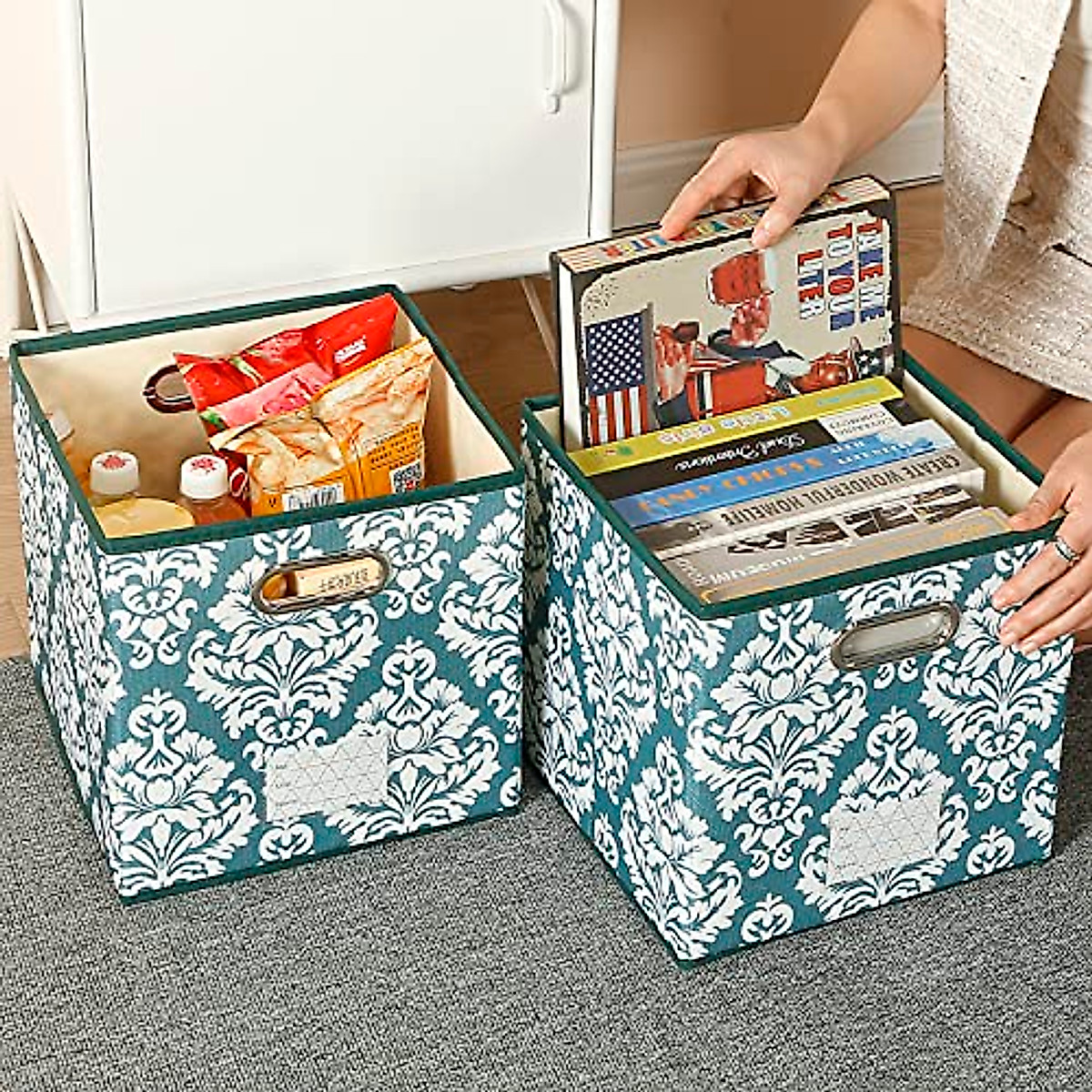 SEEKIND Storage Box, Decorative Storage Bins with Lid,6 in 1 Set,with Handles,Foldable for Space Saving Storage Boxes,for Bras,Clothes, Cosmetic,Blankets (Turquoise)
