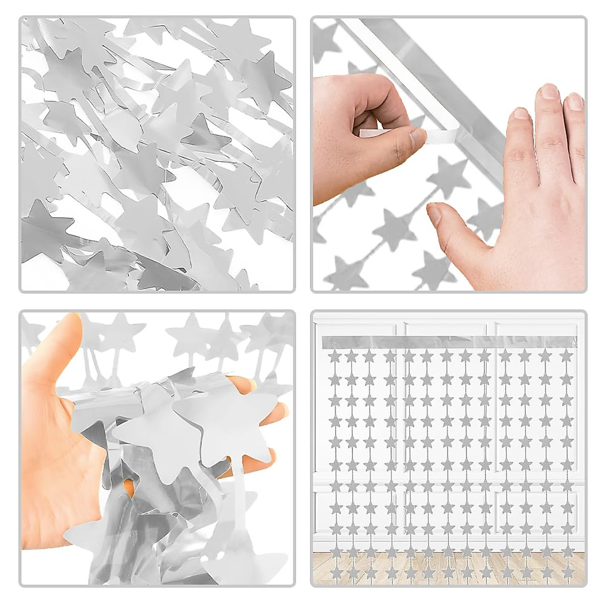 AIBIIN 2 Pack of 3.3x6.6ft Silver Stars Birthday Decorations Star Foil Fringe Curtains Glitter Silver Backdrop Bachelorette Party Decorations Bridal Shower Decor Twinkle Star Birthday Decorations