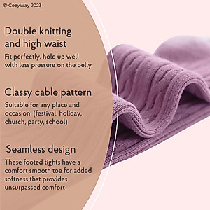 CozyWay Cable Knit Cotton Leggings/Tights for Baby Girls, 4 Pack, White/Pink/Purple/Gray, 6-12 Months Old