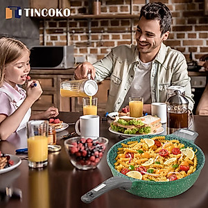 TINCOKO Nonstick Deep Frying Pan with Lid - 11" Green Granite Coating Non-stick Fry Skillet, Die-Cast Aluminum Alloy Jumbo Cooker, Non Toxic APEO & PFOA Free