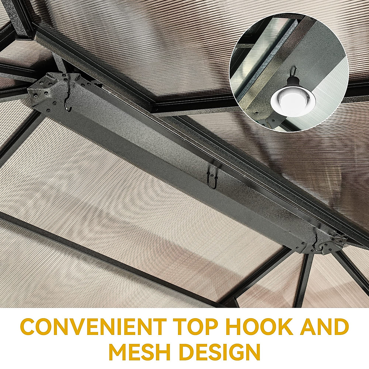 DWVO 10x12ft Hardtop Gazebo Double Roof Polycarbonate Canopy Outdoor with Netting and Shaded Curtains, Aluminum Frame Garden Tent for Patio, Backyard, Deck and Lawns