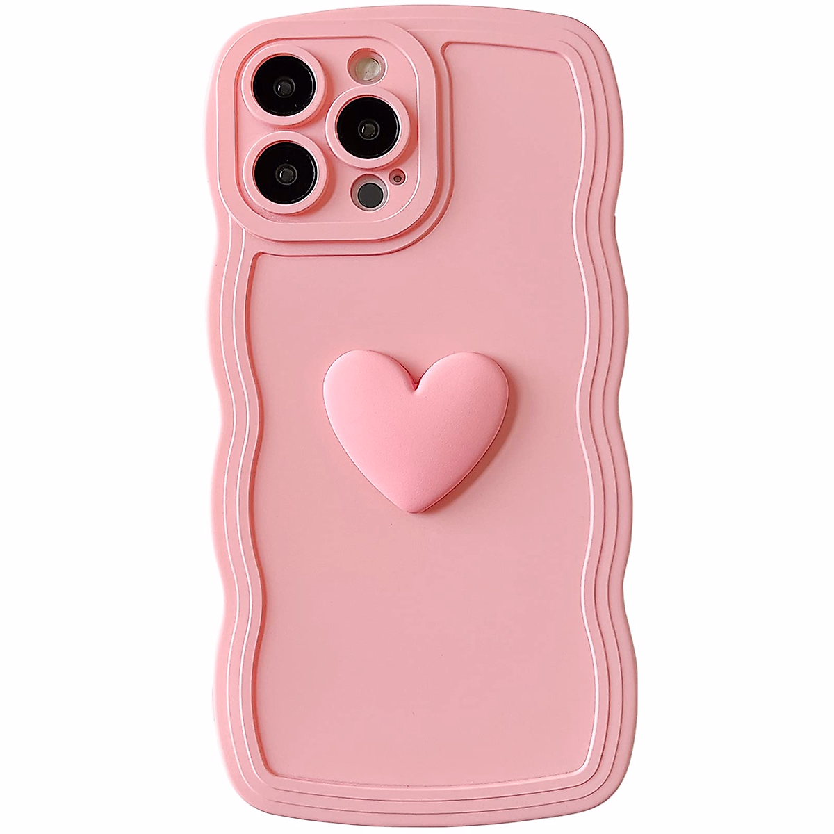 Qokey Case(6.7" 2021), Cute 3D Colors Love Heart Wavy Frame Full Protection for iPhone 13 Pro Max 6.7" Soft TPU Shockproof Phone Cover for Women Girls,Pink