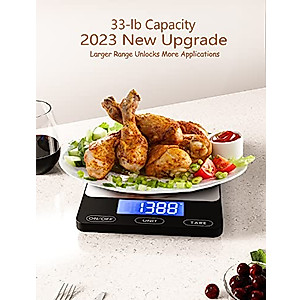 Food Scale -33lb Digital Kitchen Scale for Food Ounces Grams Rechargeable 304 Stainless Steel,Batteries and Type-C Charging | Perfect for Meal Prep, Cooking, and Baking