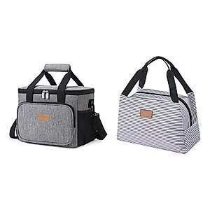 Lifewit 15L Collapsible Cooler Bag Grey and 7L Insulated Lunch Bag Stripes