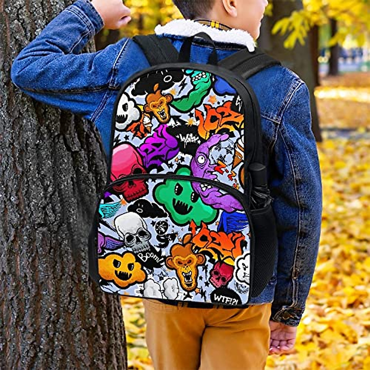 ZOCANIA Funny Backpack Hip Hop Backpack for Kids Girls Boys with Ipad Compartment and Front Pocket, Laptop Backpack Back To School