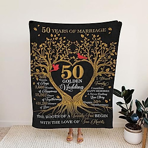MUCHNEE 50th Anniversary Blanket Gifts, Gift for 50th Wedding Anniversary, 50 Golden Wedding Anniversary Couple Gifts for Husband Wife Dad Mom Grandparents Blanket Throws 60"x50", 50 Years of Marriage