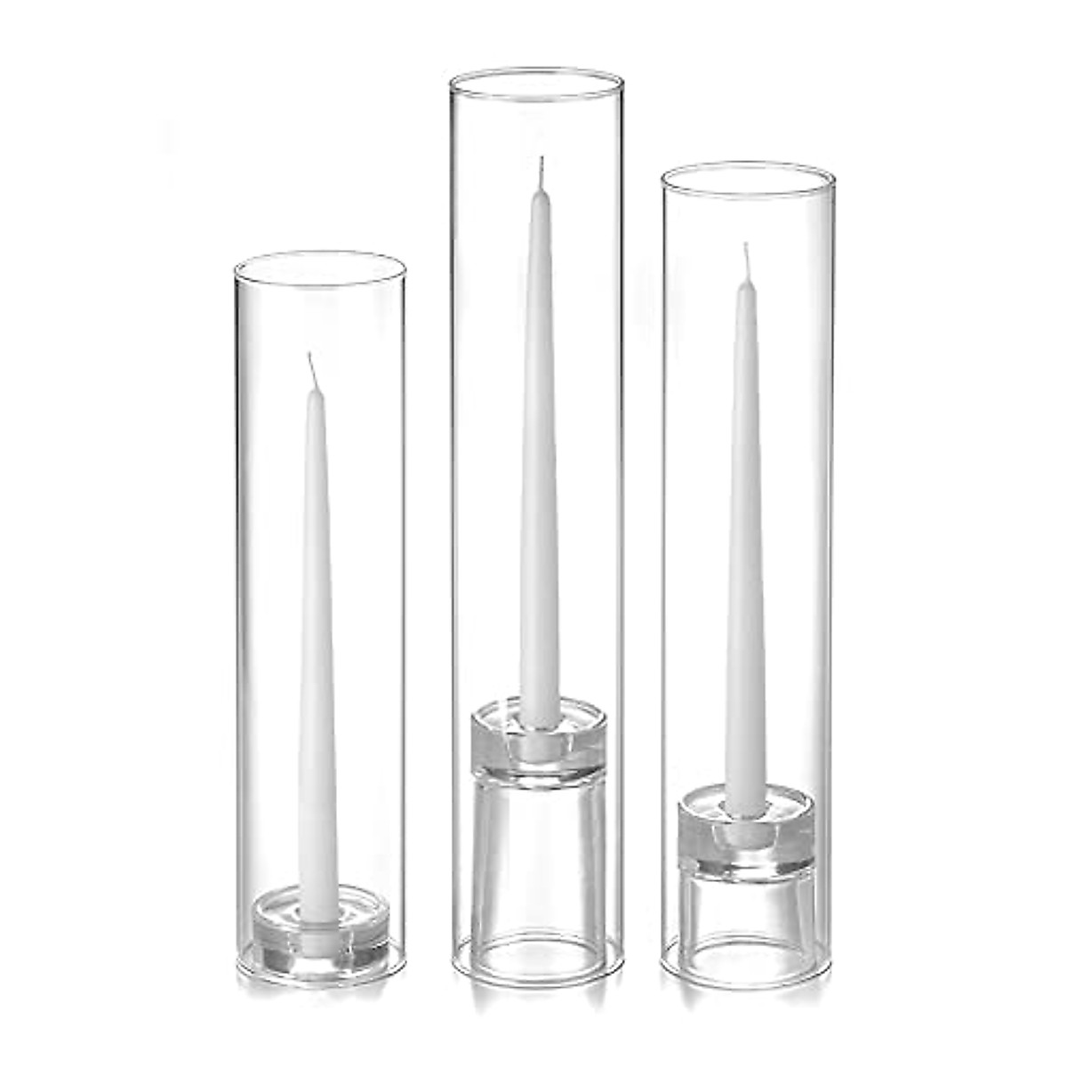 Yummi Set of 12 Taper Candles, Chimney and Taper Holders - White