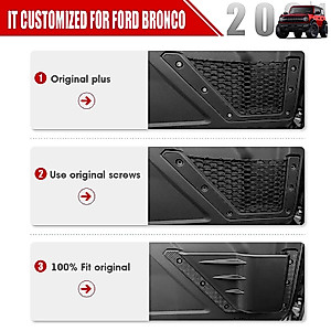 Mabett Front Door Storage Pockets for Ford Bronco Accessories 2021 2022 2023 2024, Side Door Organizer Box fit Bronco 2/4-Door, Insert Cup Holder(2PCS)