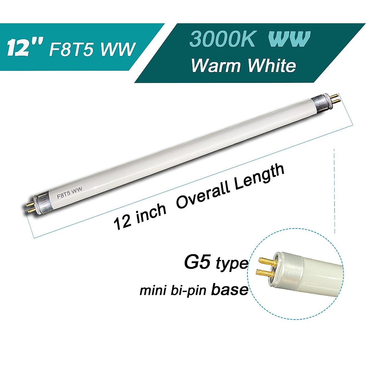 Accway (6 Pack) F8T5/WW 12’’ Linear Fluorescent Light Bulb, 8W Warm White T5 Tube, 3000K Soft White Lamp, G5 Mini Bi Pins Base Replacement for Under Cabinet Light, RV, Closet