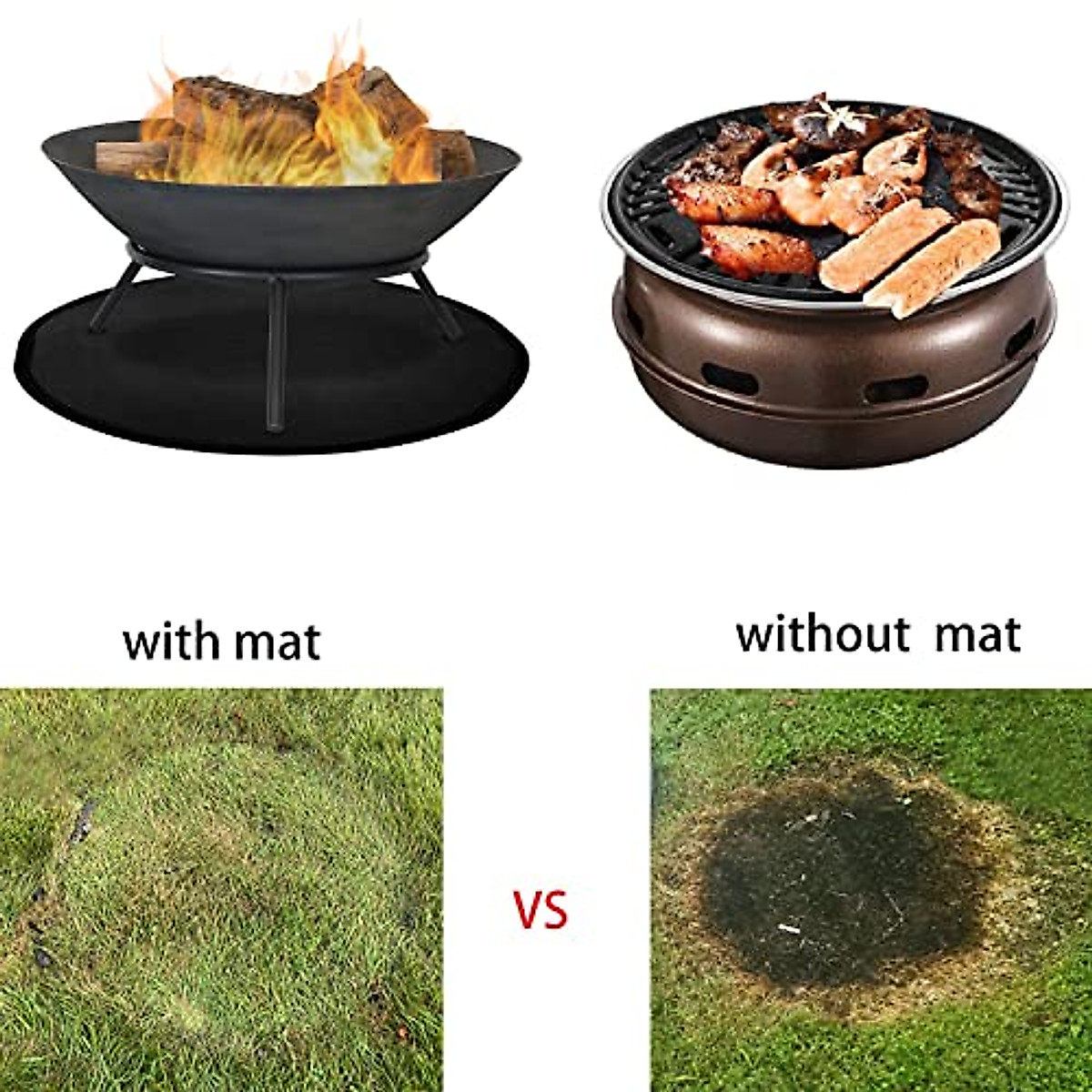YWWQYBYQ 24" Fire Pit Mat,Round Grill Mat for Outdoor Grill Deck Protector, Double-Sided Fireproof BBQ Grill Mat, Oil-Proof Waterproof Under Grill Mat Black