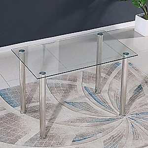 COSVALVE Tempered Glass Dining Table,Table with Rust Resistant Legs,for Kitchen Dining Room Restaurant Coffee Shop Domestic 28in x 43in(Clear Dining Table)