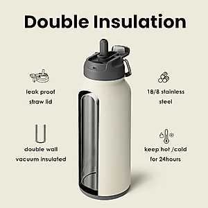 BOTTLE BOTTLE 32oz Insulated Water Bottle Stainless Steel Sport Water Bottle with Straw Dual-use Lid Design for Gym with Pill Box (gray)
