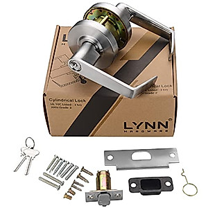 LYNN HDWR Heavy Duty Commercial Cylindrical Lever Door Lock (Storeroom Function, Satin Chrome, 26D) Non-Handed, Grade 2 Industrial Door Handle - UL 3 Hour Fire Rated & ADA Compliant
