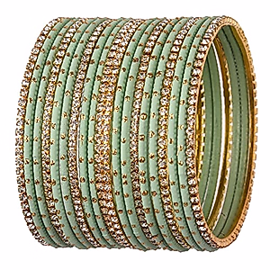 Efulgenz Indian Bangles for Women Indian Traditional Bangles Indian Bangle Set Rhinestone CZ Plain Metal Bracelet Bangle Jewelry for Women