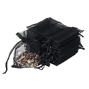 YQL 3x4 Organza Bags,100PCS Black Mini Organza Drawstring Bags Organza Jewelry Pouches Mini Mesh Bags Wedding Party Christmas Gift Halloween Candy Bag