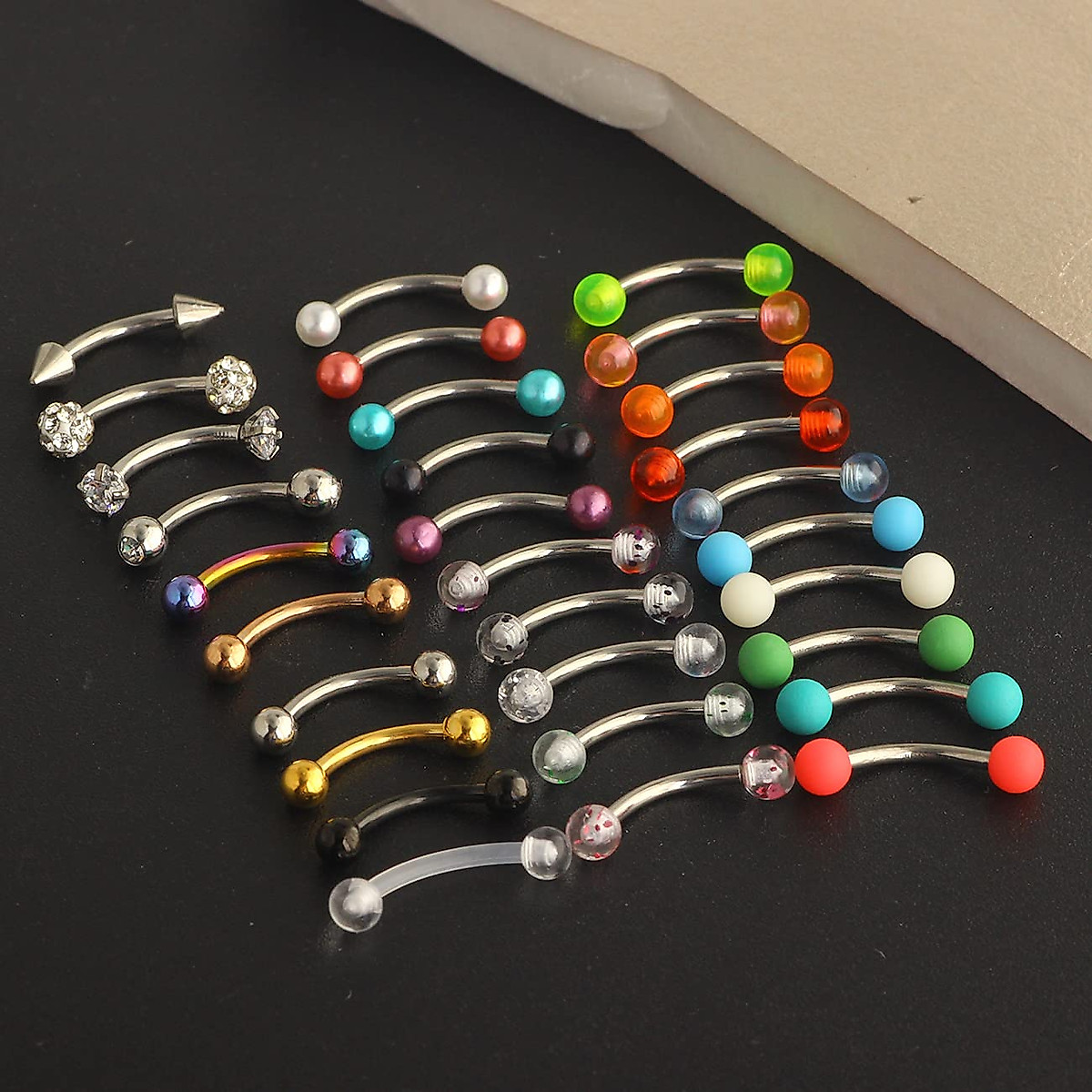 TIANCI FBYJS 30pcs 16G Curved Barbell Eyebrow Rings Piercing Surgical Steel Daith Rook Earring Cartilage Body Jewelry for Women Men 8mm